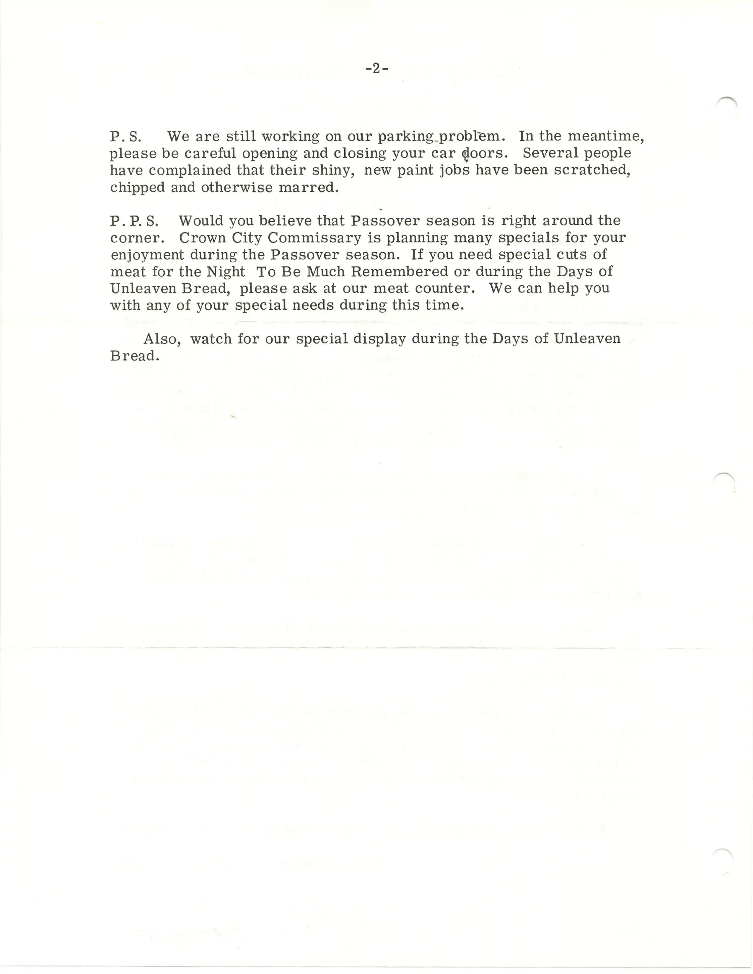 FOS | Crown City Commissary letter 3-10-72